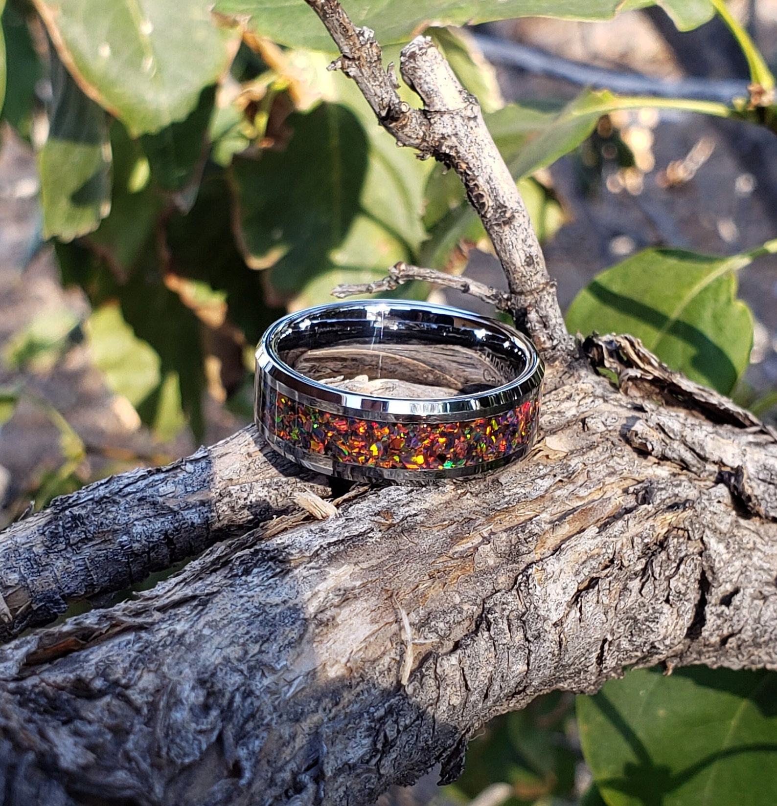 Inferno Ring - Orange Opal Crystal Inlay, Tungsten Titanium Ceramic ...