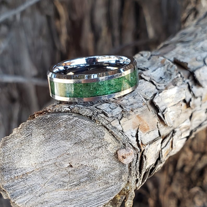 Prosperity Ring - Emerald Crystal Inlay, Tungsten Titanium Ceramic, Men ...