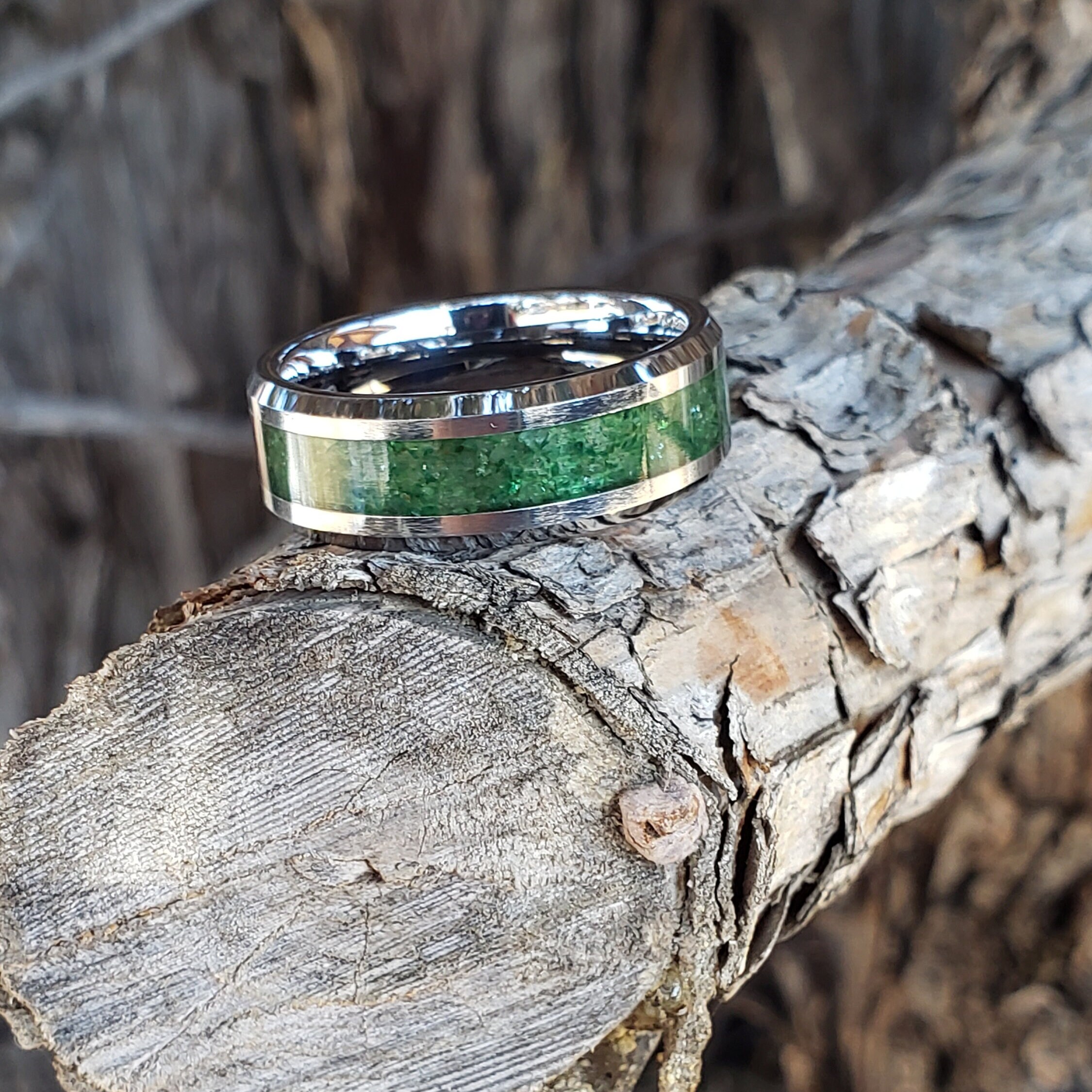 Prosperity Ring - Emerald Crystal Inlay, Tungsten Titanium Ceramic, Men ...
