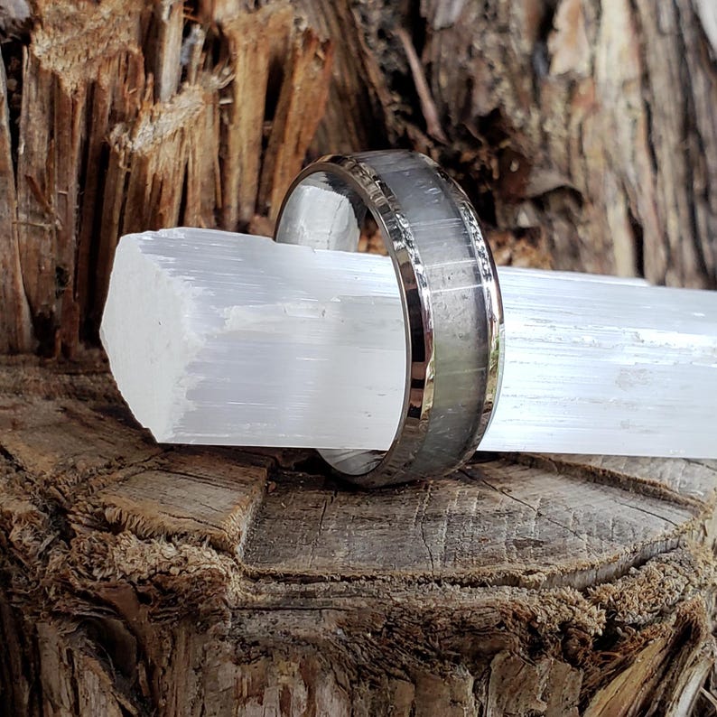 Heavenly Ring - Selenite Crystal Inlay, Tungsten Titanium Ceramic, Men ...
