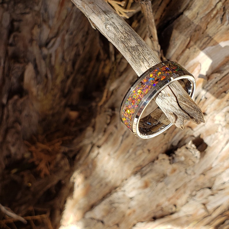 Inferno Ring - Orange Opal Crystal Inlay, Tungsten Titanium Ceramic ...