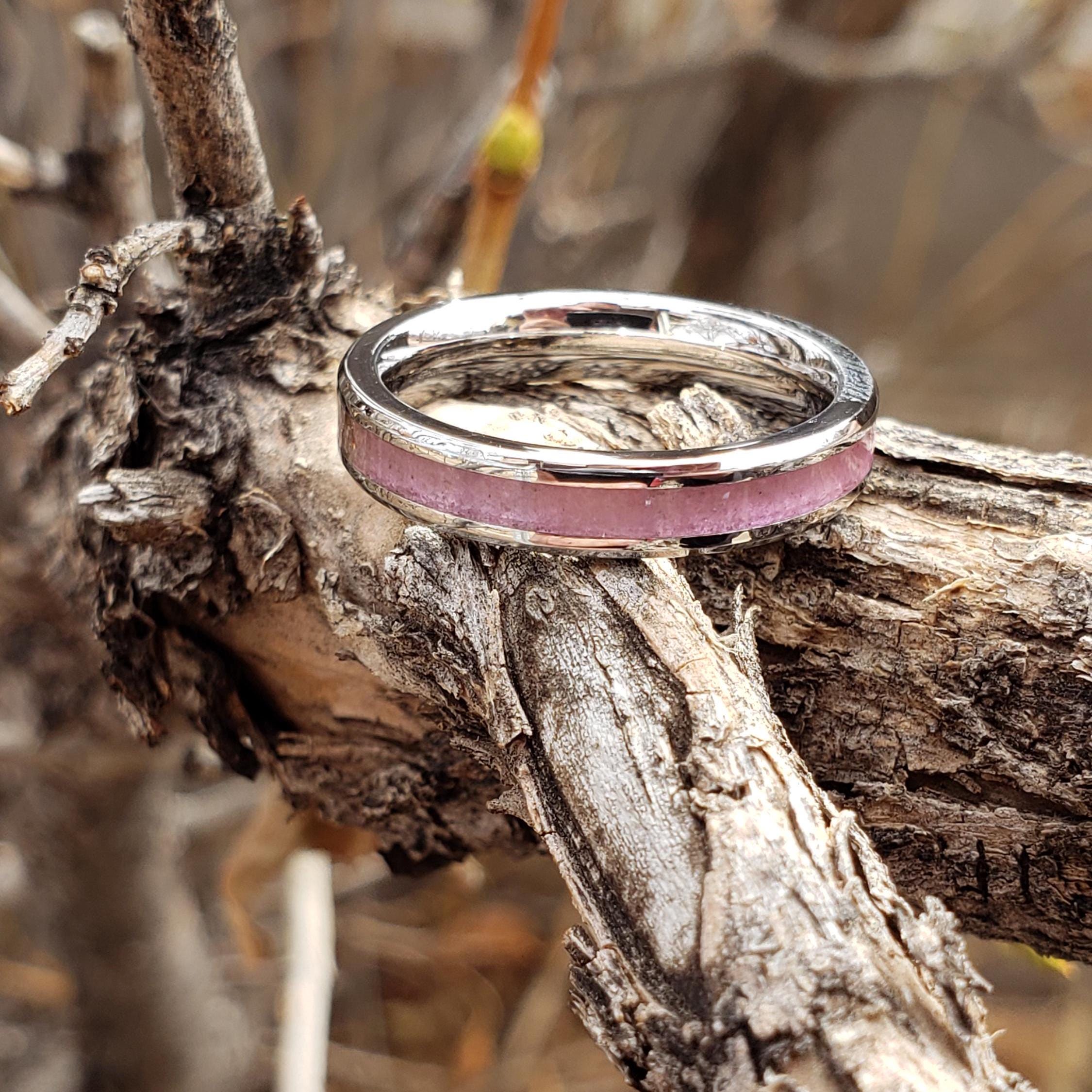 Pure Love Ring - Rose Quartz Stacking Crystal Inlay, Tungsten Titanium ...