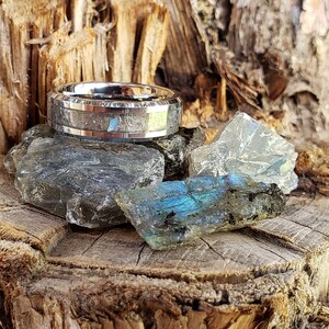 Borealis Ring - Labradorite Crystal Inlay, Tungsten Titanium Ceramic ...