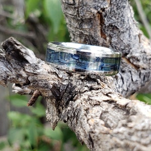 Necro Ring - Vivianite Crystal Inlay Ring, Tungsten Titanium Ceramic ...