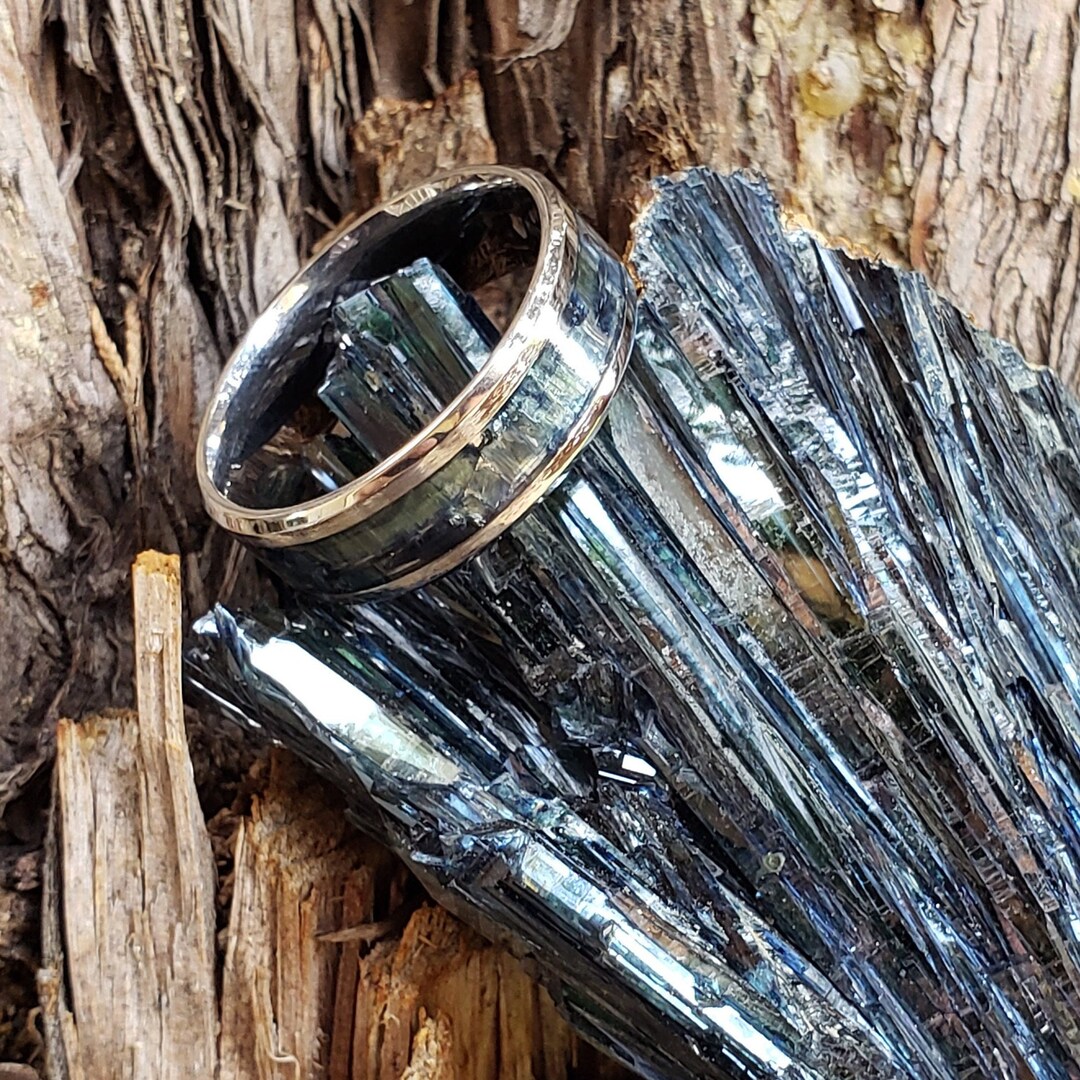 Necro Ring Vivianite Crystal Inlay Ring Tungsten Titanium - Etsy