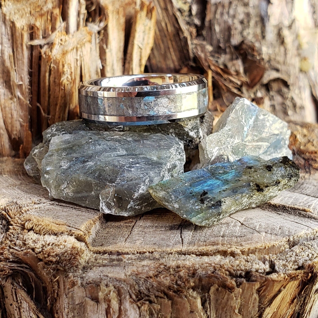 Borealis Ring - Labradorite Crystal Inlay, Tungsten Titanium Ceramic ...