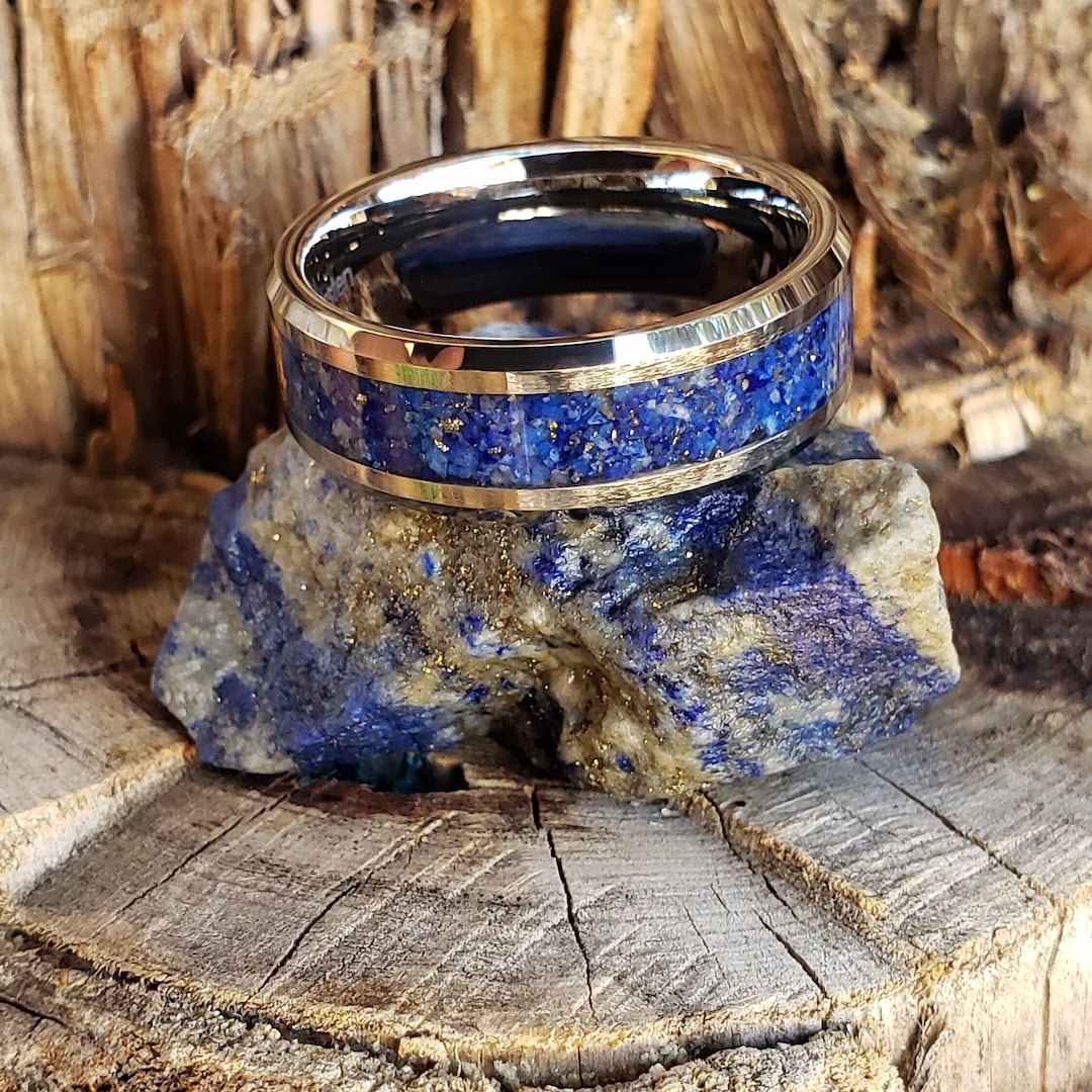 Royalty Ring - Lapis Lazuli Crystal Inlay, Tungsten Titanium Ceramic ...