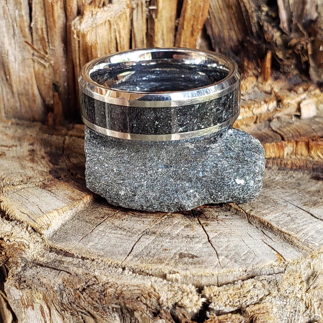 Spacedust Ring - Specularite Crystal Inlay, Tungsten Titanium Ceramic ...