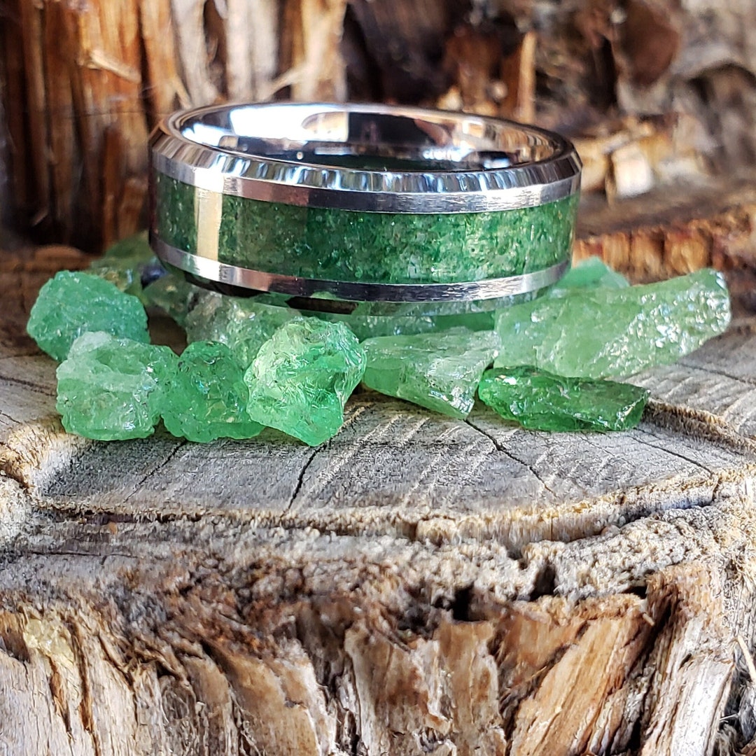 Prosperity Ring - Emerald Crystal Inlay, Tungsten Titanium Ceramic, Men ...