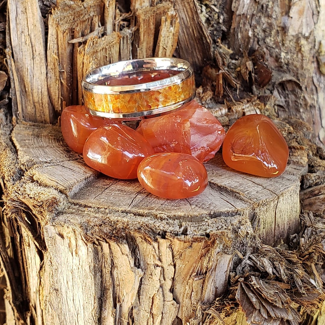 Wildfire Ring - Carnelian Crystal Inlay, Tungsten Titanium Ceramic, Men ...