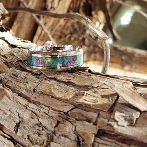 Clarity Ring - Rainbow Fluorite Crystal Inlay, Tungsten Titanium ...