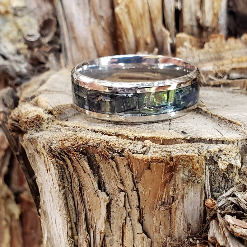 Necro Ring Vivianite Crystal Inlay Ring Tungsten Titanium - Etsy