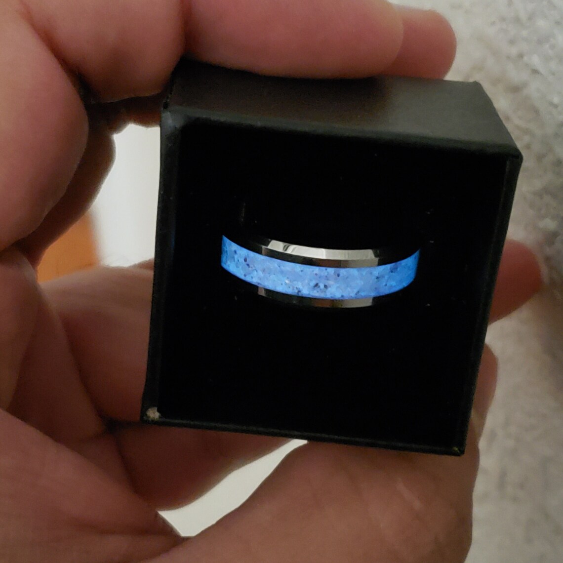 Lunar Ice Glow Ring - Moon Dust & Diamond Inlay, Tungsten Titanium ...