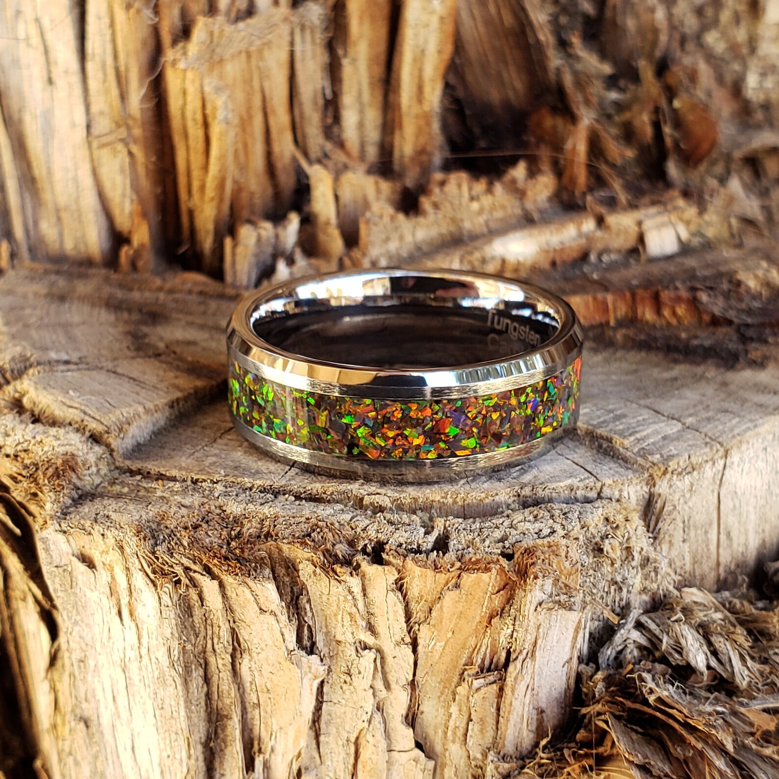 Inferno Ring - Orange Opal Crystal Inlay, Tungsten Titanium Ceramic ...
