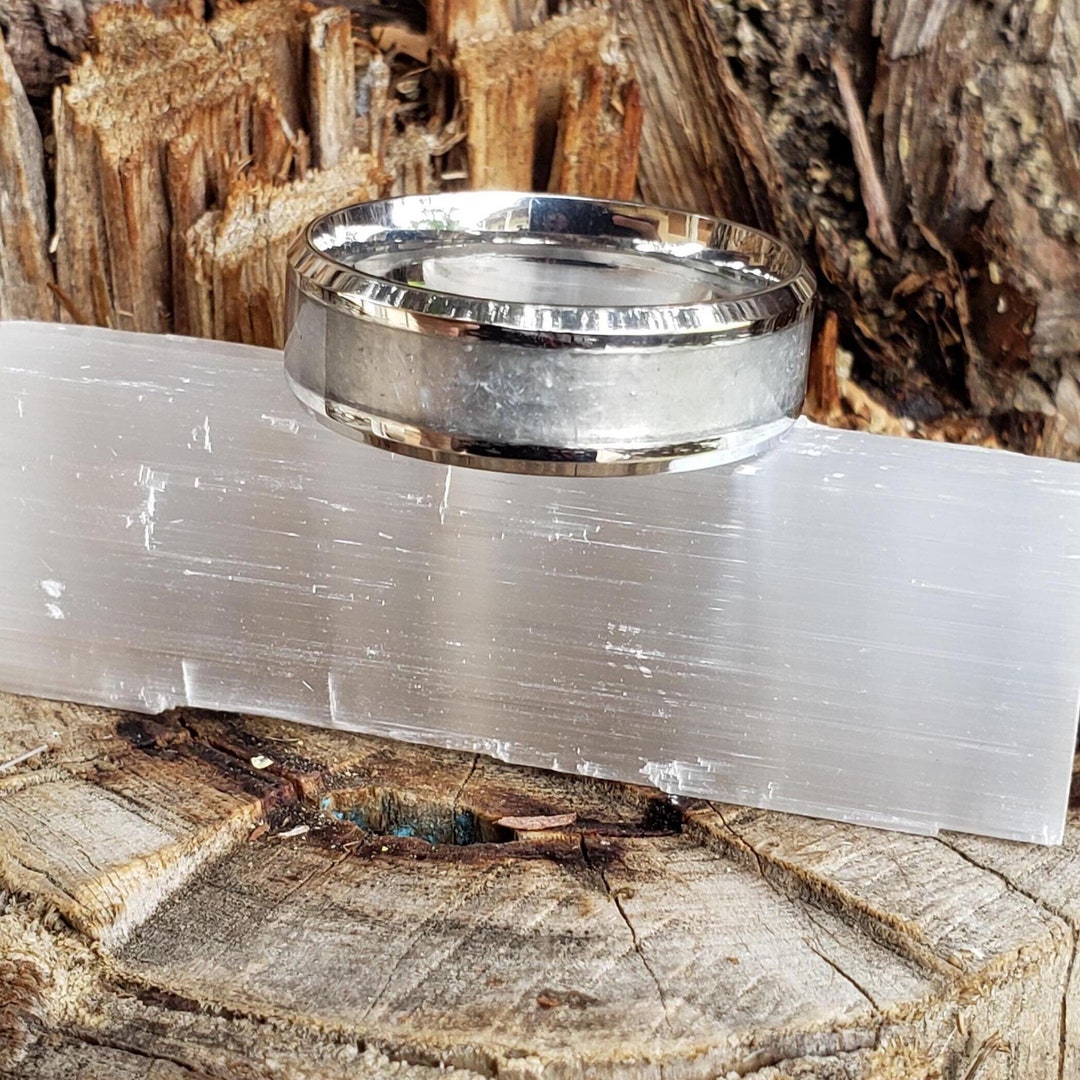 Heavenly Ring - Selenite Crystal Inlay, Tungsten Titanium Ceramic, Men ...