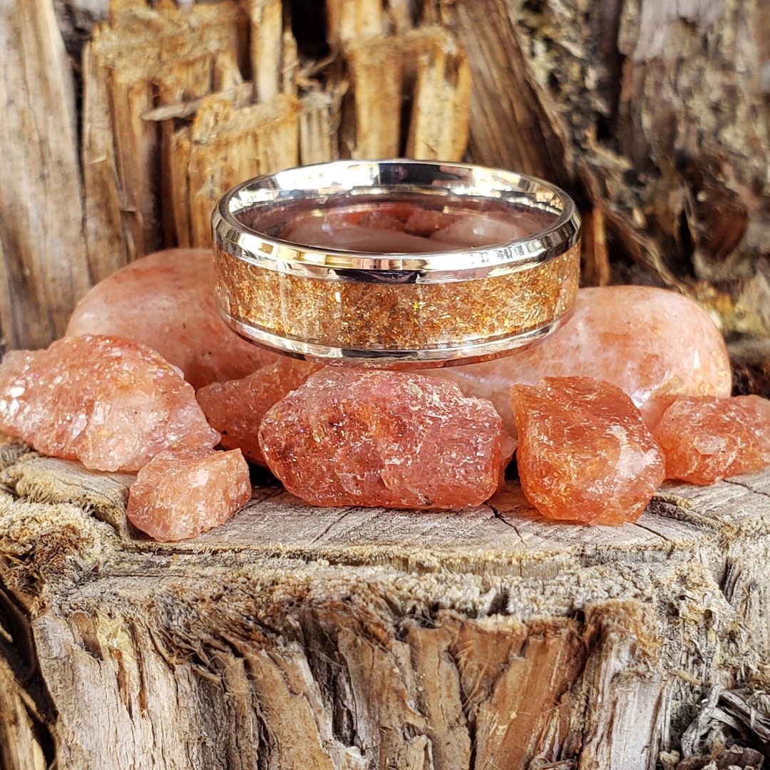 Solar Flair Ring - Sunstone Crystal Inlay, Tungsten Titanium Ceramic ...