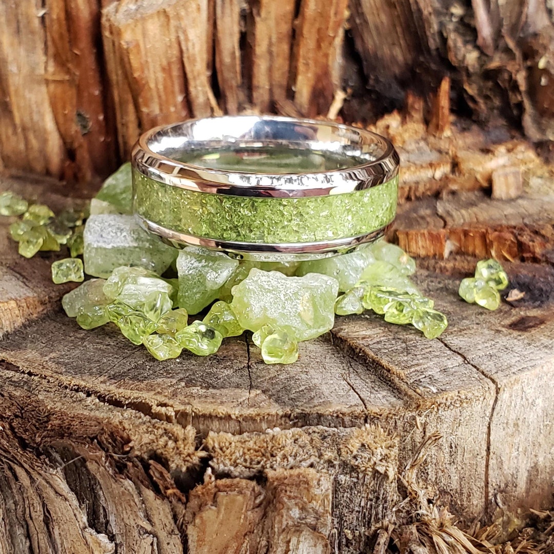 Sun Gem Ring - Peridot Crystal Inlay, Tungsten Titanium Ceramic, Men ...