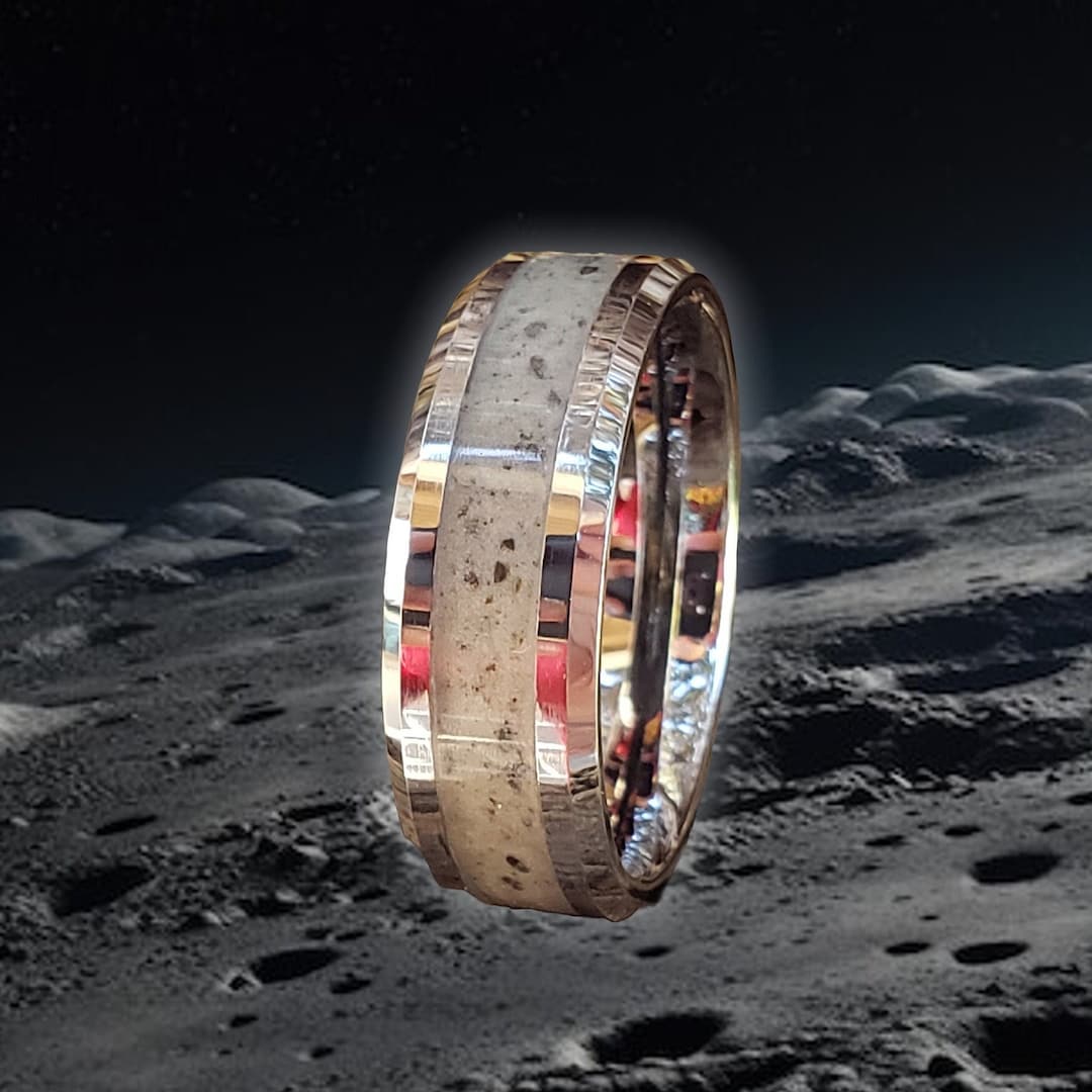 Moonlight Glow Ring - Lunar (moon) Dust Inlay, Tungsten Titanium ...