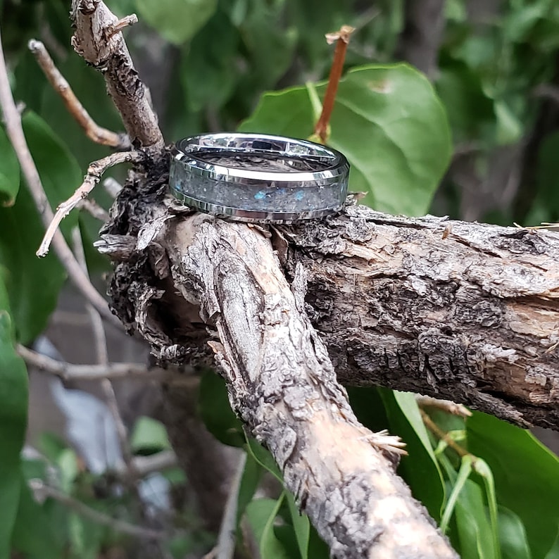 Borealis Ring - Labradorite Crystal Inlay, Tungsten Titanium Ceramic ...