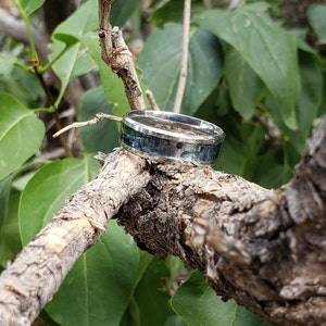 Necro Ring - Vivianite Crystal Inlay Ring, Tungsten Titanium Ceramic ...