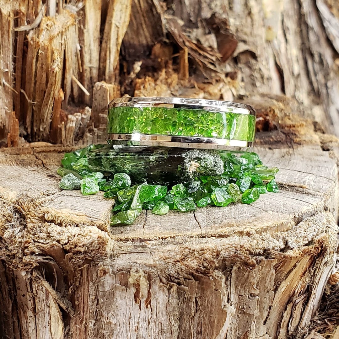 Charged Ring - Diopside Crystal Inlay, Tungsten Titanium Ceramic, Men ...