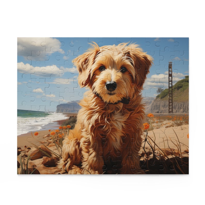 Apricot Golden Doodle Jigsaw Puzzle, Dog at the Beach Puzzle for Gift ...