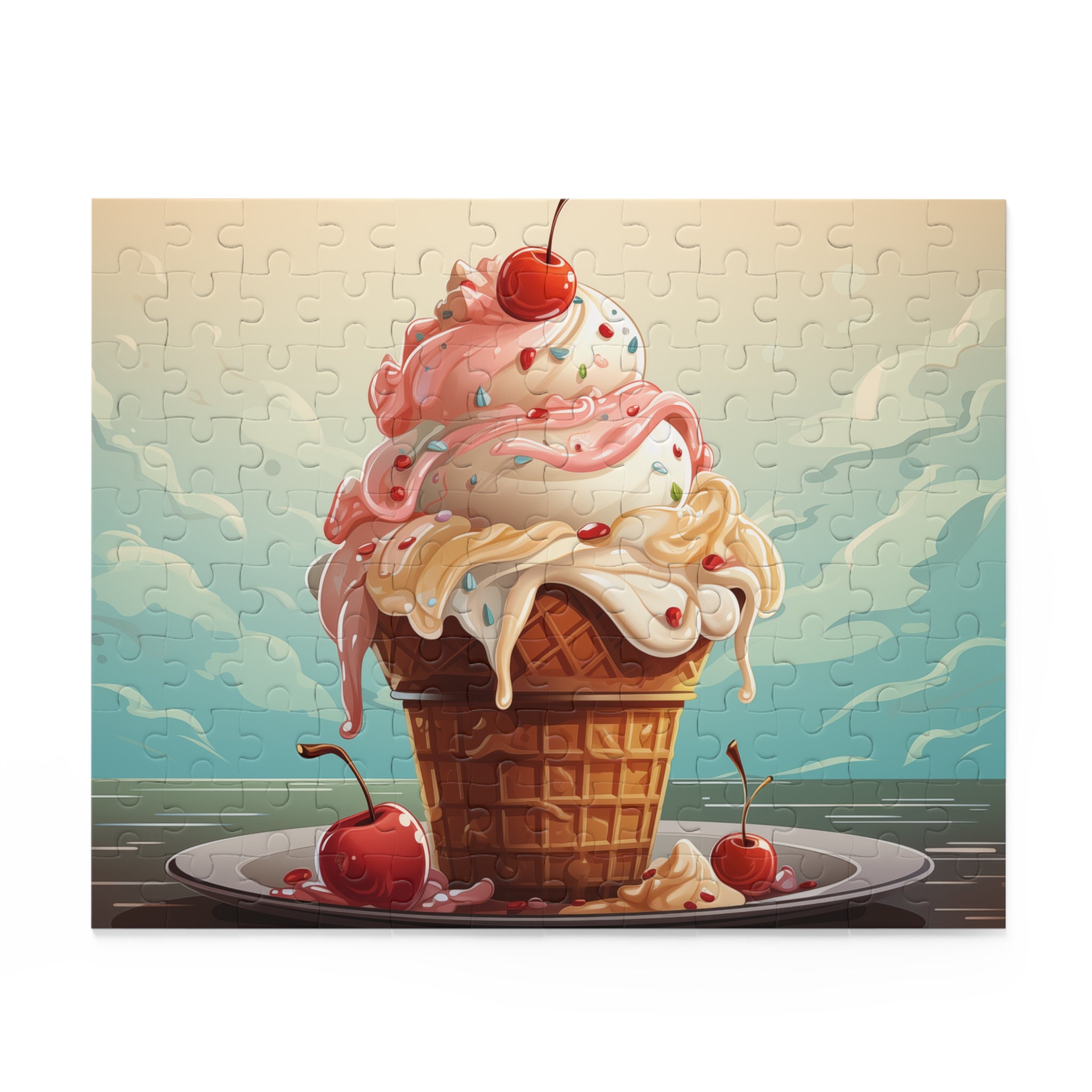 Ice Cream Cone Jigsaw Puzzle, Cherry Ice Cream Cone Puzzle, Puzzles for ...