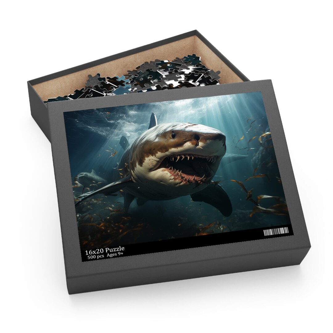 Scary Shark Jigsaw Puzzle, Puzzle for Shark Lovers, Shark Week Puzzle ...