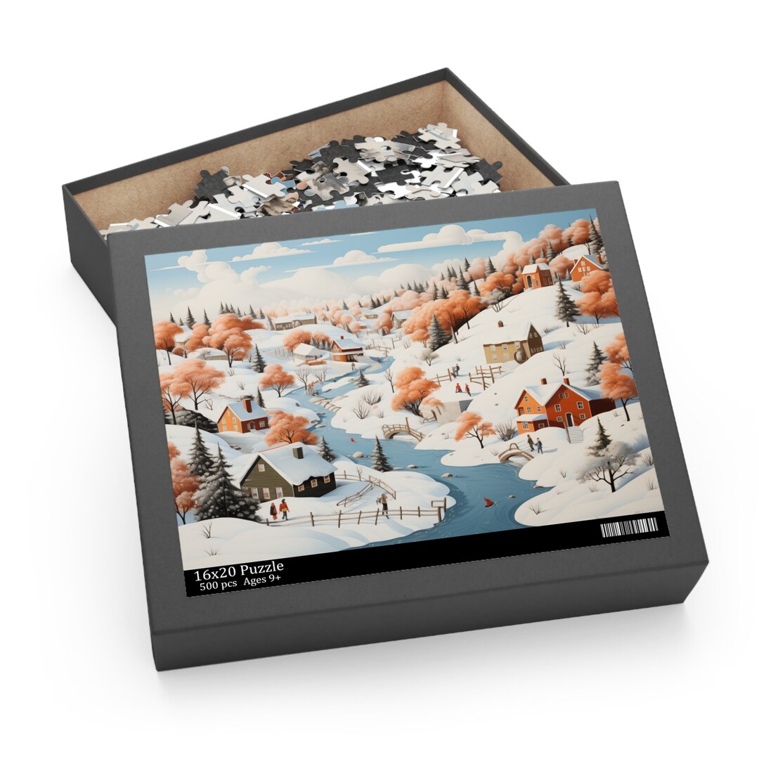 Snowy Village Jigsaw Puzzle, Puzzle for Adults and Kids, Jigsaw Puzzle ...