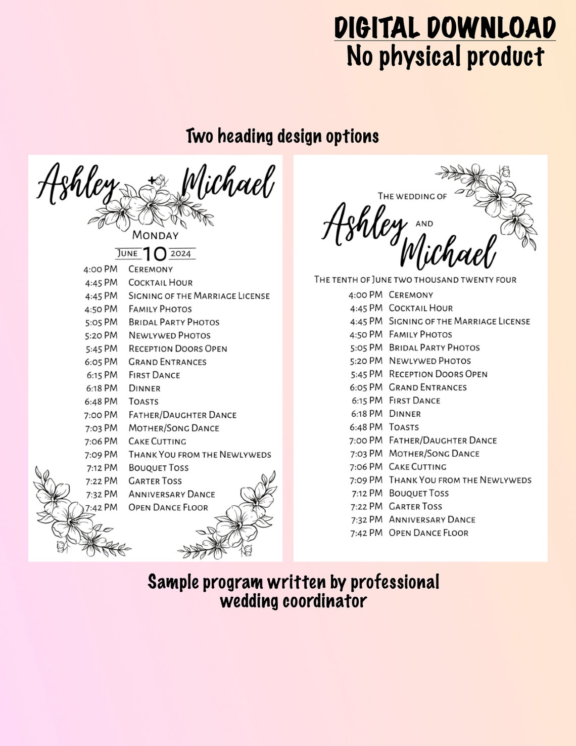 Custom Wedding Program Template, Editable Program Event Digital ...