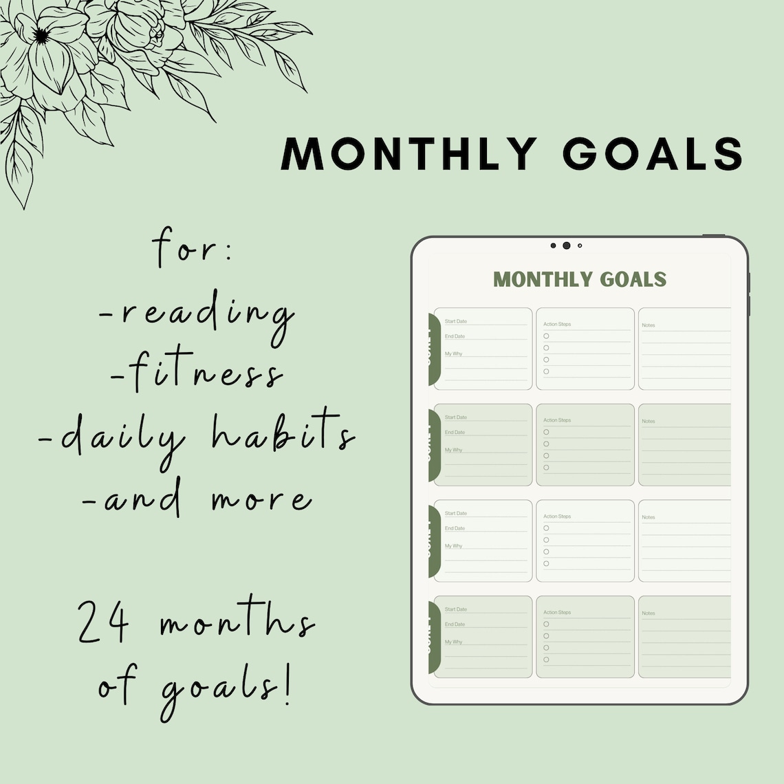 Monthly Goal Tracker, Monthly Goal Reading Tracker, Reading Goal ...