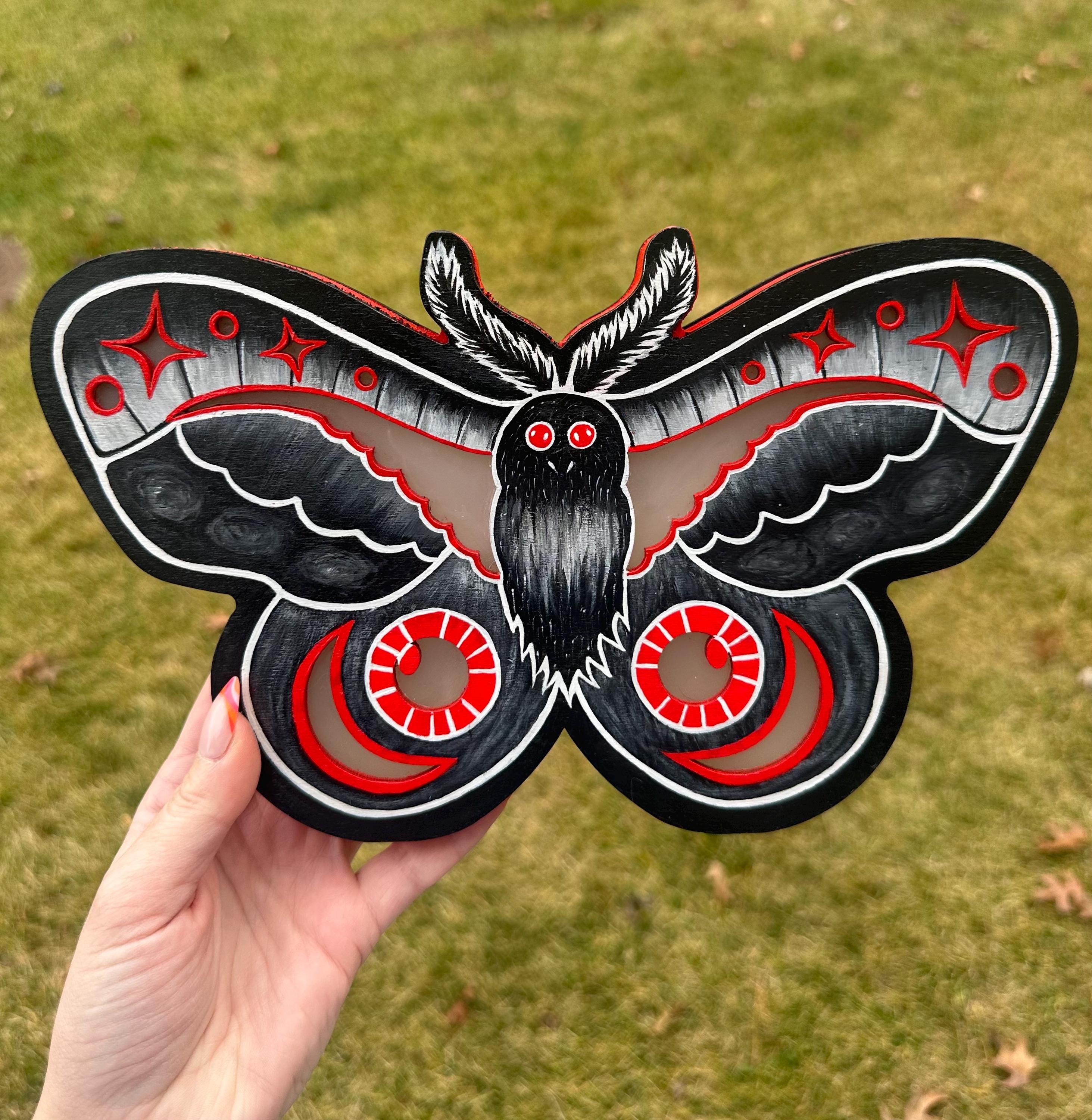 Hand-painted Light-up Mothman Wooden Wall Decor – Gothic Moth Wall Art ...