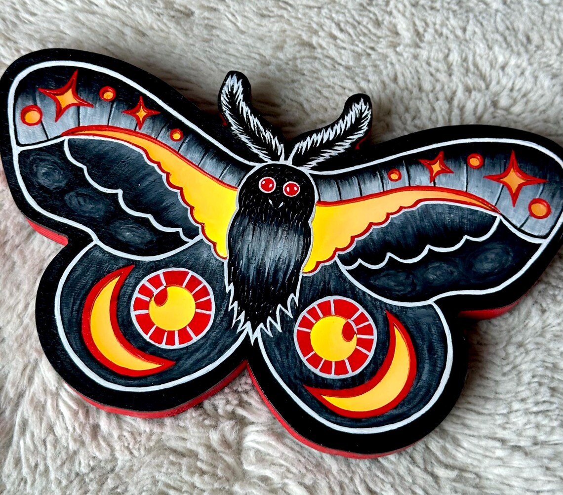 Hand-painted Light-up Mothman Wooden Wall Decor – Gothic Moth Wall Art ...