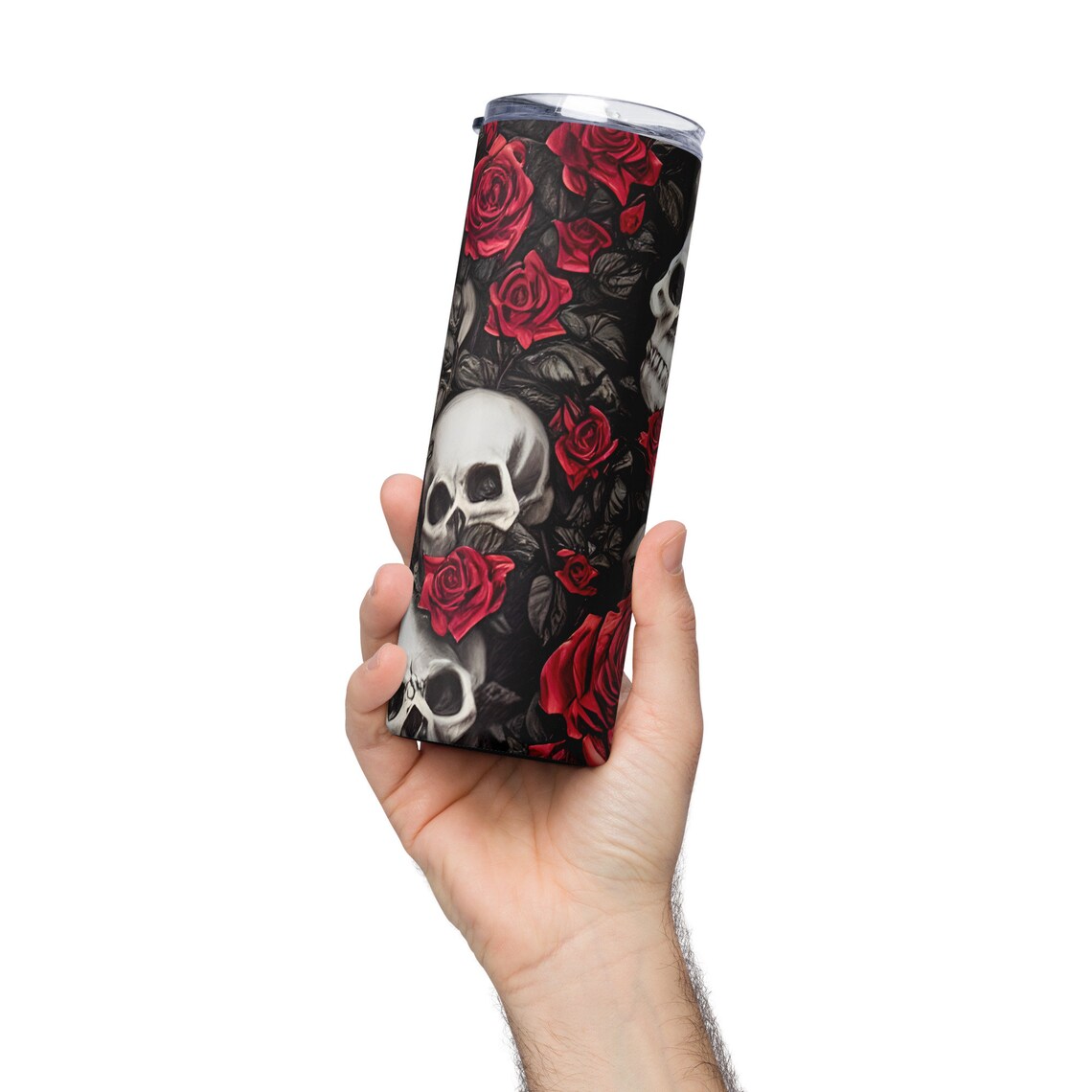 Stainless Steel Tumbler | Goth Skulls and Roses Cup | Black Red Flowers ...