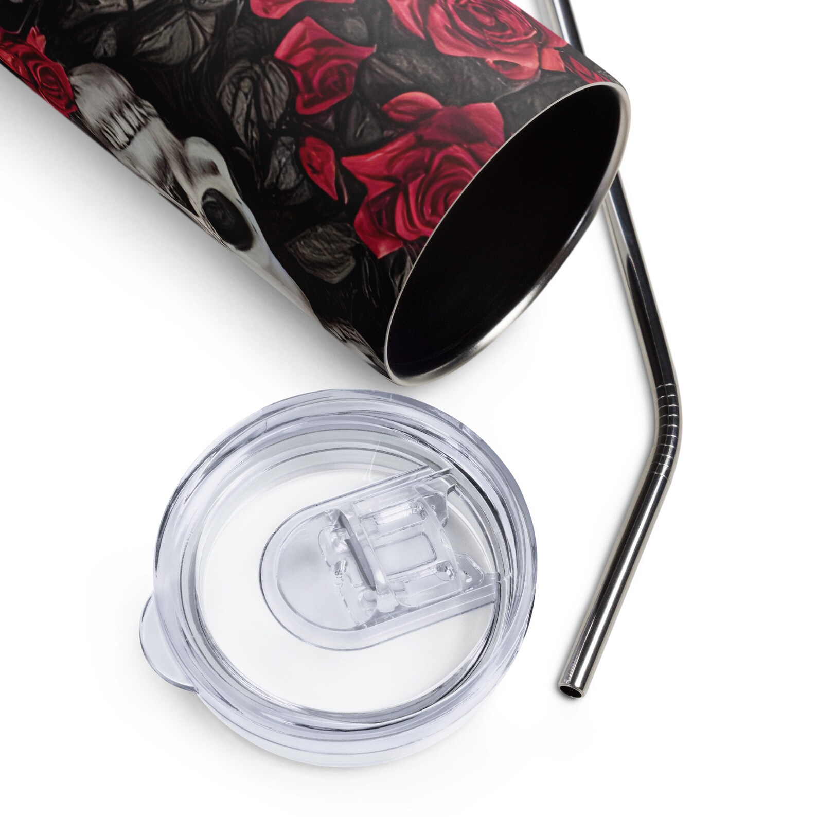 Stainless Steel Tumbler | Goth Skulls and Roses Cup | Black Red Flowers ...