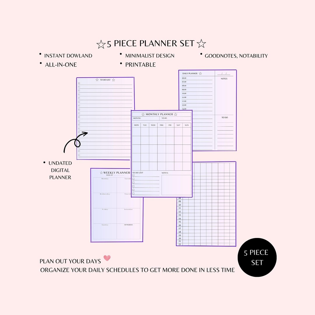 5 Piece Planner Set, Habit Tracker, Weekly Planner, Monthly Planner ...