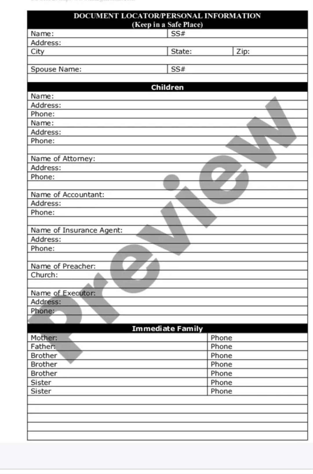 Burial Information Form word Doc Format - Etsy