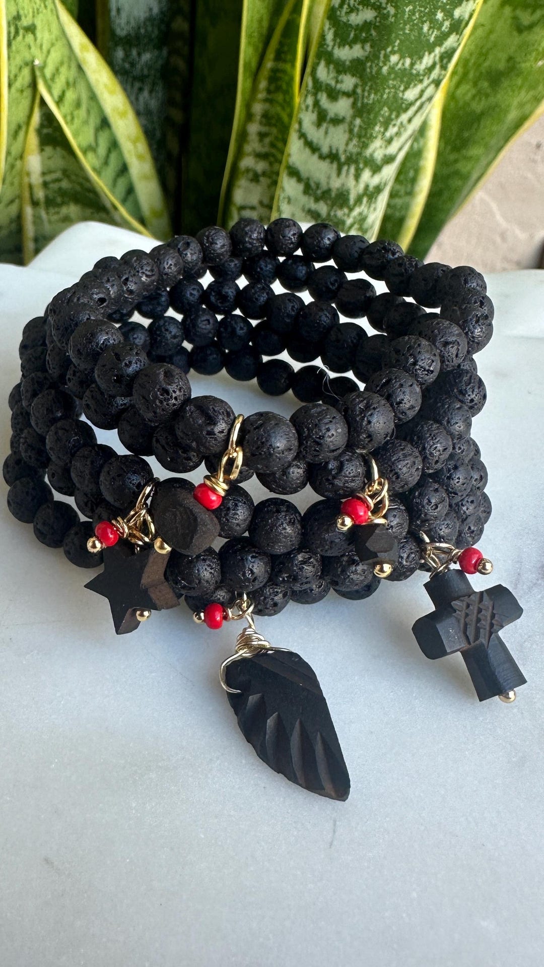 Handmade Genuine Lava Rock and Azabache Stone Strech Bracelet - Etsy