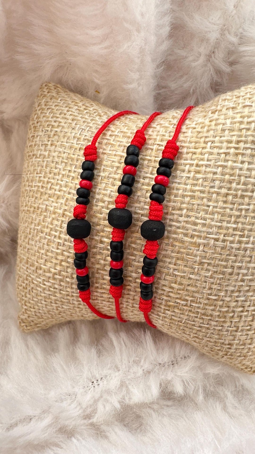 Genuine Azabache and Seed Beads Red String Bracelet - Etsy