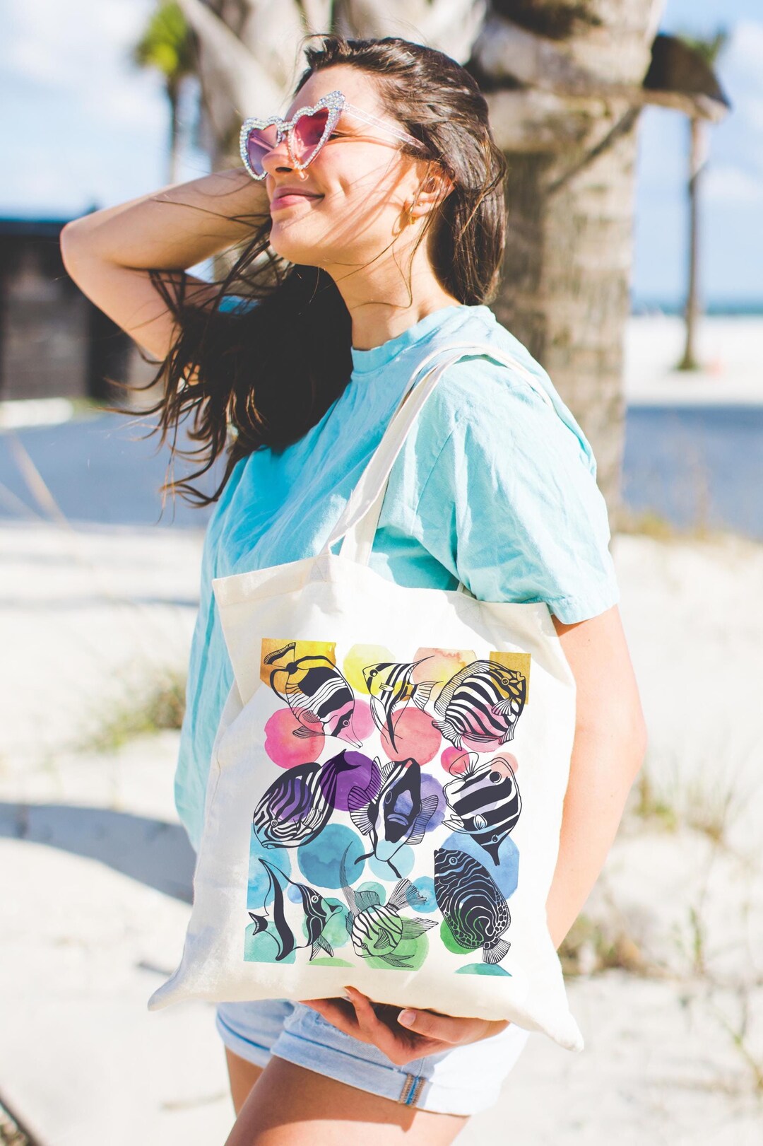 Watercolor Fish Art Ocean Aesthetic Canvas Bag, Artsy Fish Gifts ...