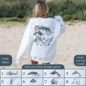Custom Watercolor Ocean Animal Whales Crewneck Sweatshirt Back and ...