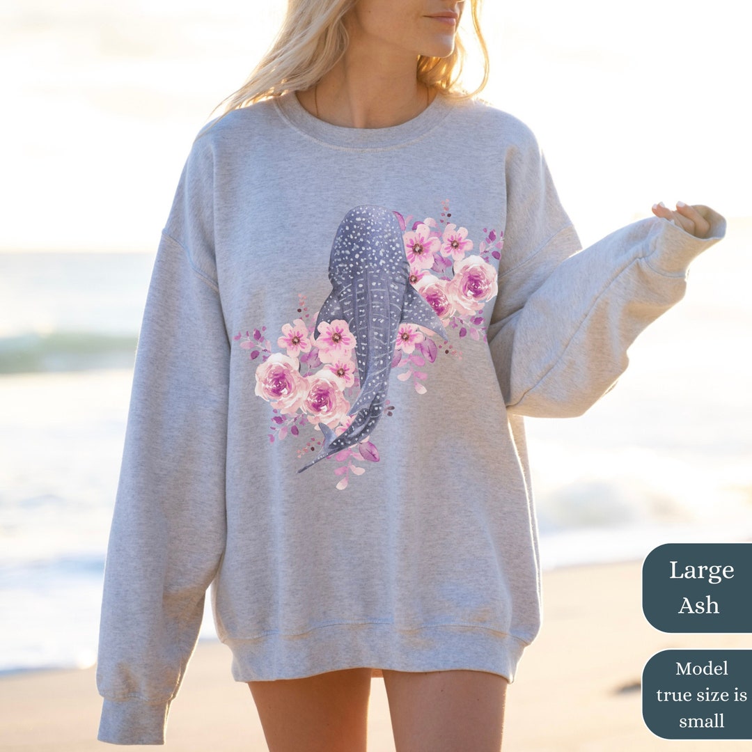 Custom Watercolor Whale Shark Flower Crewneck Sweatshirt, Wildflower ...