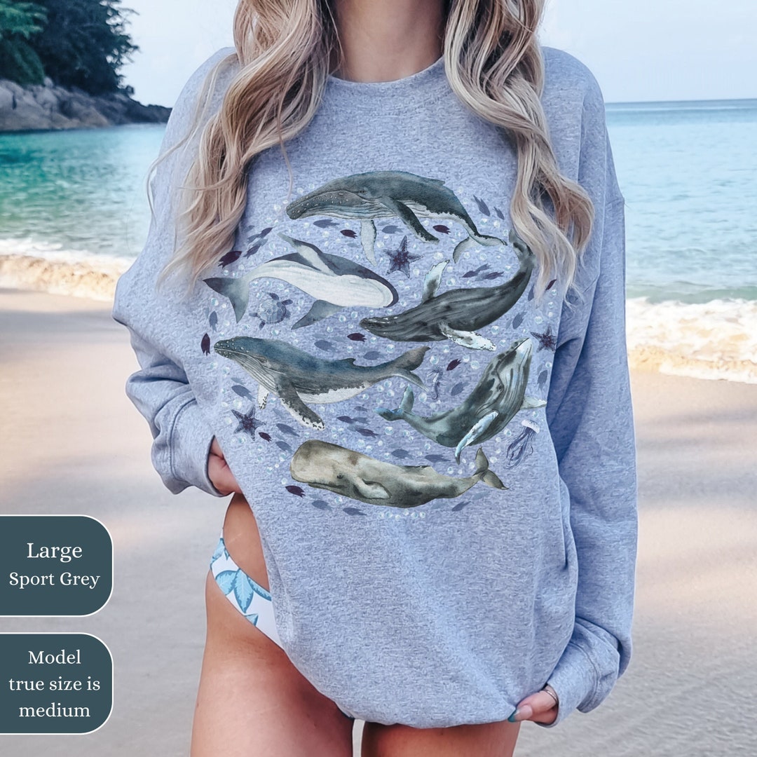Watercolor Ocean Animals Humpback Whales Crewneck Sweatshirt, Surf ...