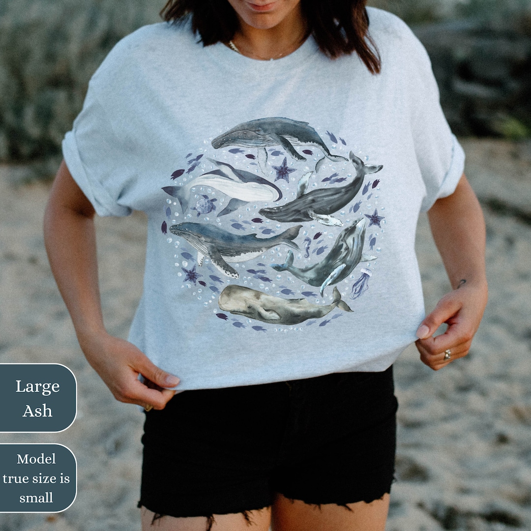 Watercolor Ocean Animals Humpback Whales Shirt, Surf Beach Ocean Tshirt ...
