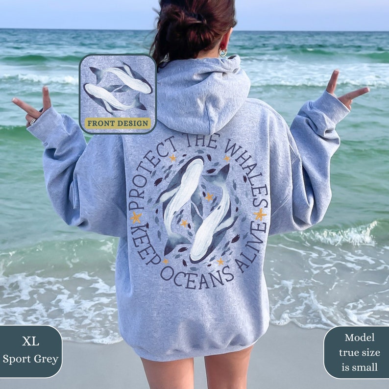 Watercolor Humpback Whale Hoodie Back and Front Printing, Protect the ...