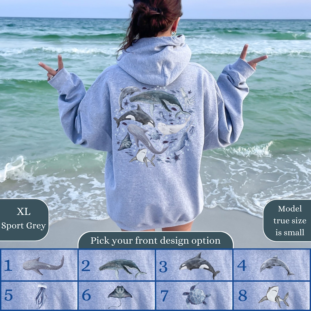 Custom Watercolor Ocean Animal Whale Hoodie Back and Front Printing ...