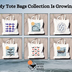 Watercolor Ocean Animals Whales Aesthetic Canvas Bag, Surf Beach ...