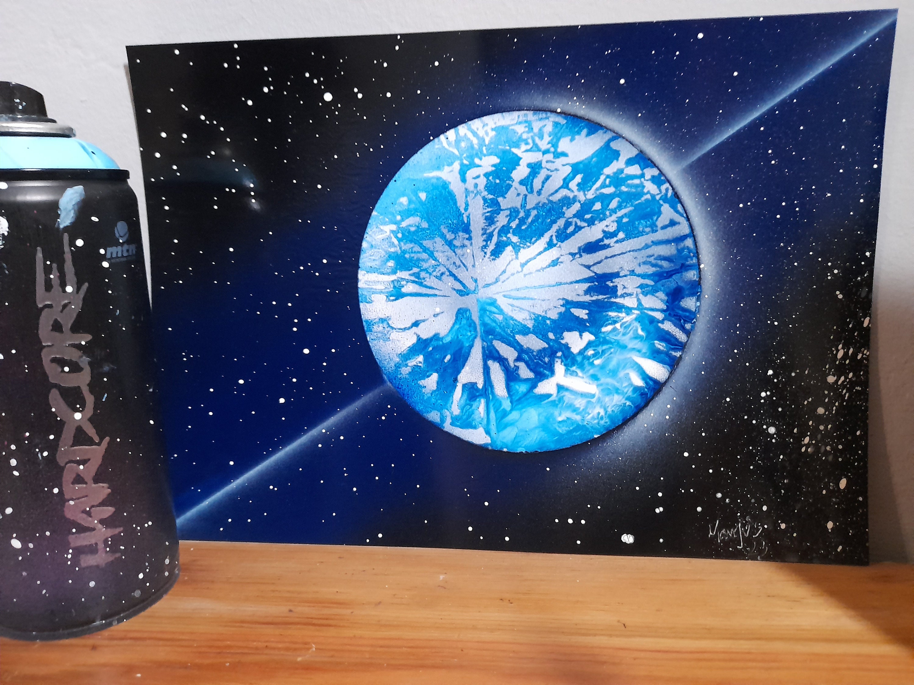 Deep in the Blue, Spray Paint, Planet Art Gift, Gift, Planet, Space ...