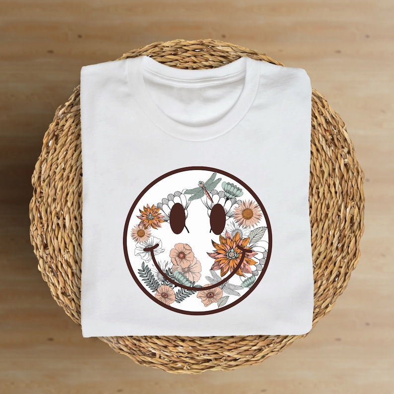 Boho Floral Smiley Face SVG PNG, Sublimation Design Digital Download ...