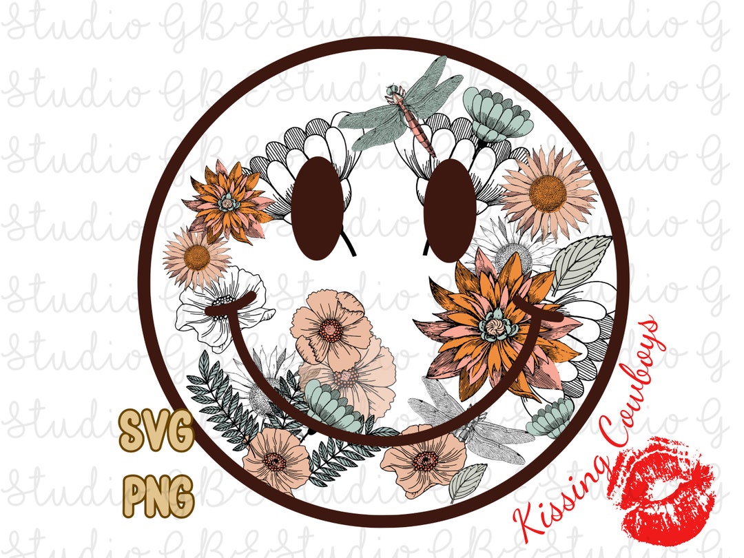 Boho Floral Smiley Face SVG PNG, Sublimation Design Digital Download ...